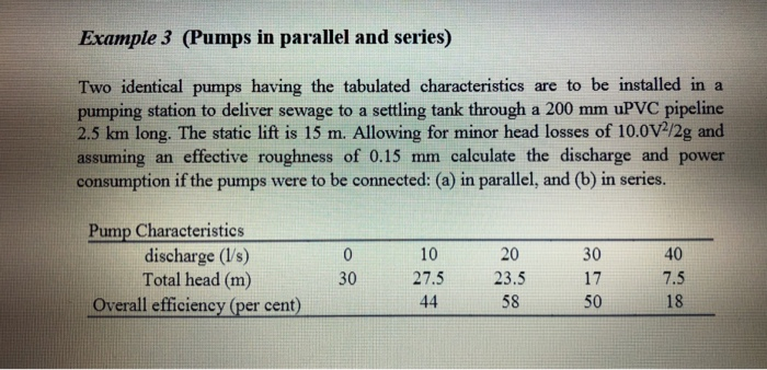 Solved Example 3 (Pumps in parallel and series) Two | Chegg.com