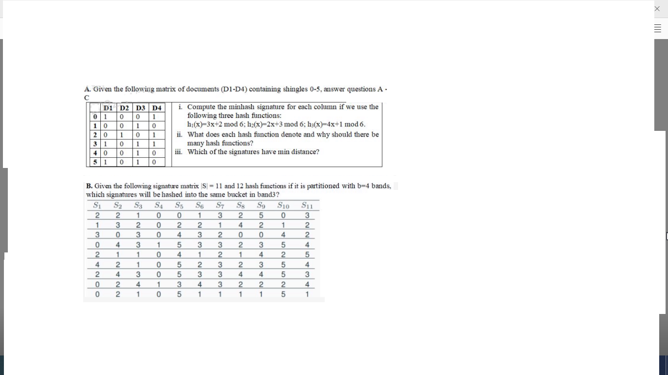 Solved A. Given the following matrix of documents (D1-D4) | Chegg.com