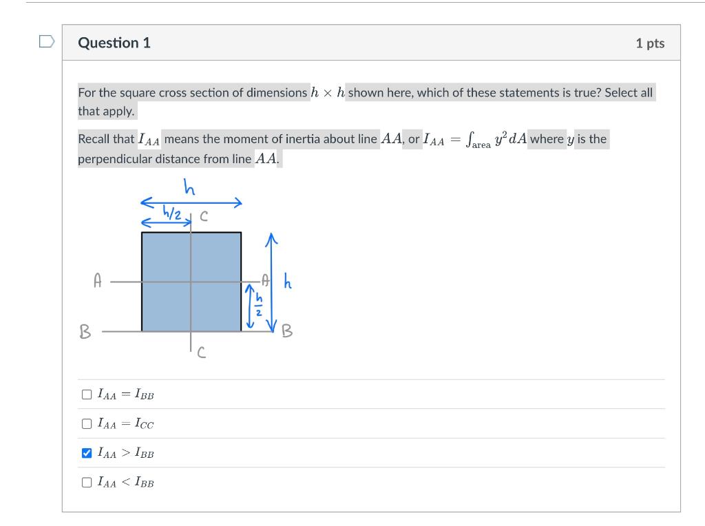 Solved For the square cross section of dimensions h×h shown | Chegg.com