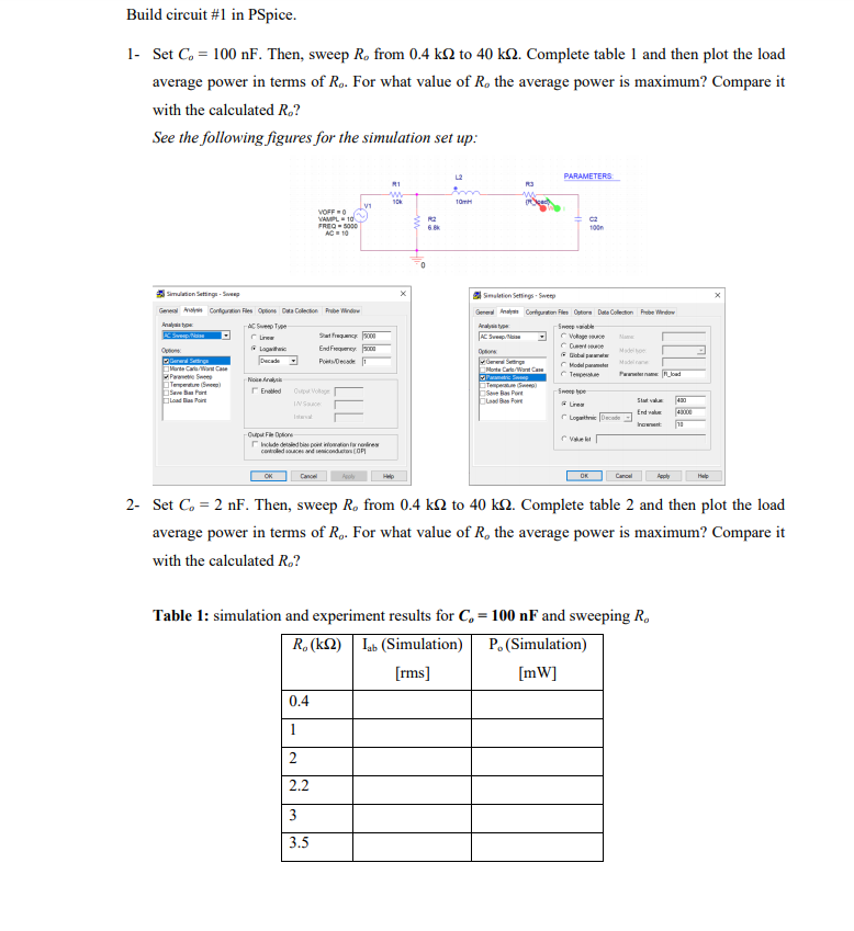 Build circuit #1 in PSpice. 1- Set Co = 100 nF. Then, | Chegg.com