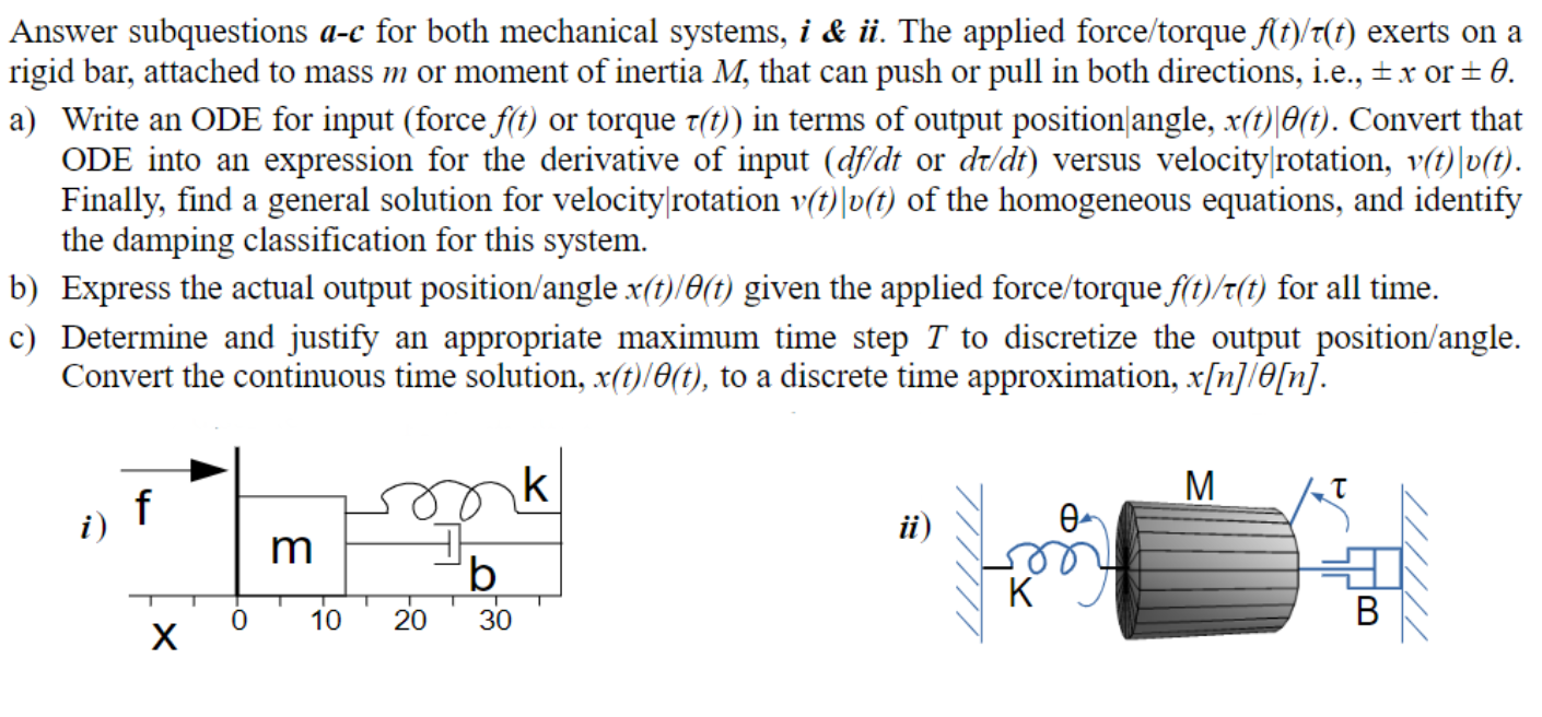 Answer subquestions a−c for both mechanical systems, | Chegg.com