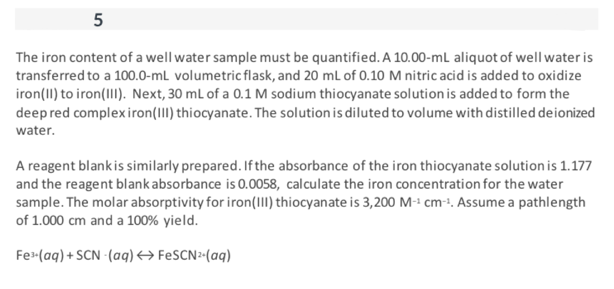 Solved The iron content of a well water sample must be | Chegg.com