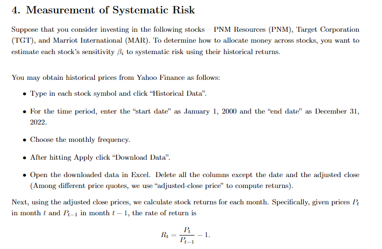 Solved 4. Measurement of Systematic Risk Suppose that you | Chegg.com