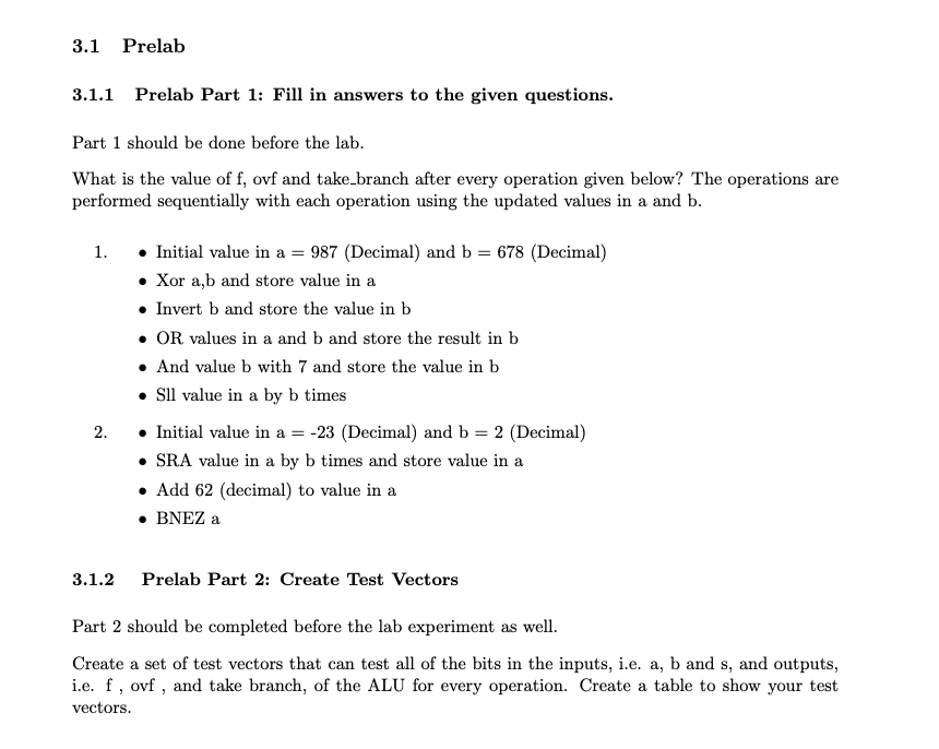 Solved 3.1.1 Prelab Part 1: Fill in answers to the given | Chegg.com