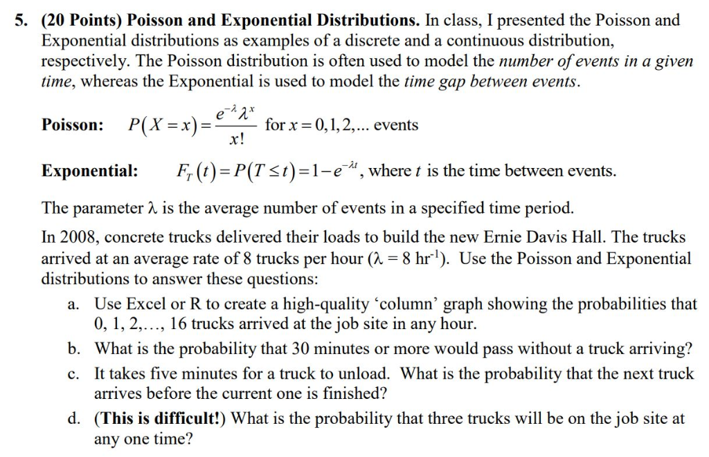 Solved 5. (20 Points) Poisson and Exponential Distributions. | Chegg.com