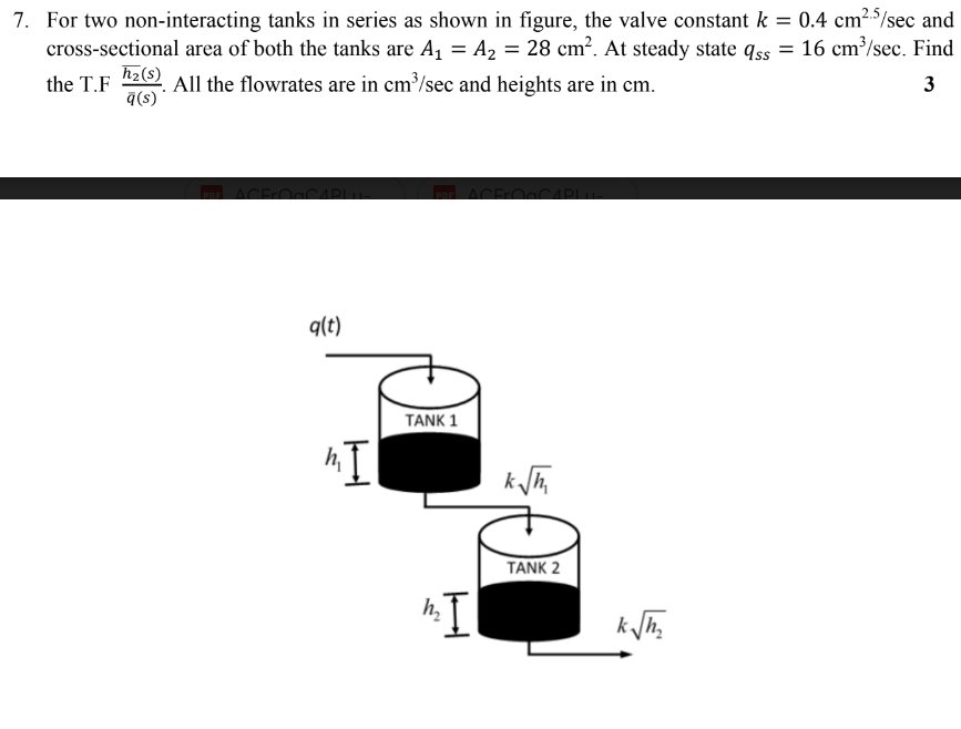 Solved 7. For two non-interacting tanks in series as shown | Chegg.com