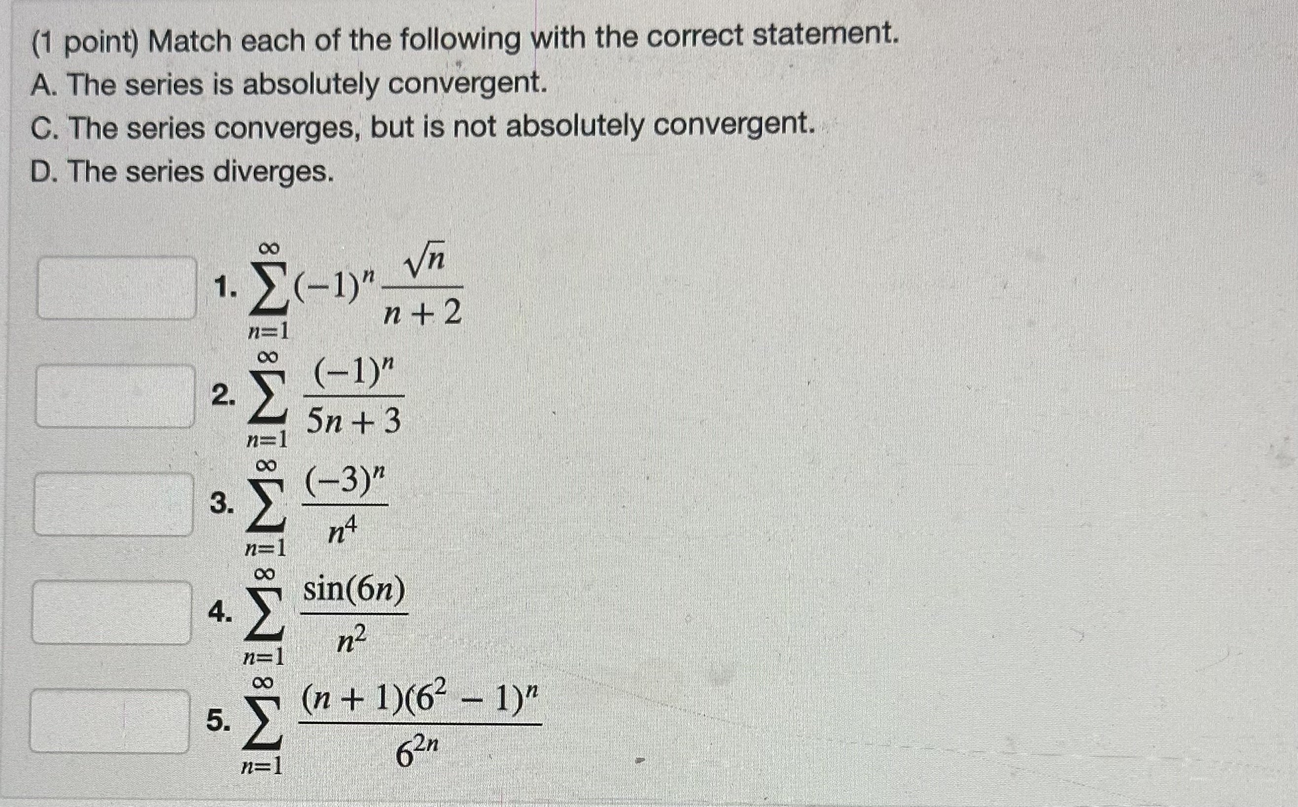 Solved (1 point) Match each of the following with the | Chegg.com