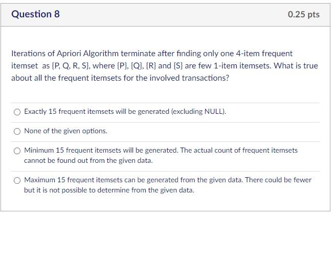 Solved Question 8 0.25 pts Iterations of Apriori Algorithm | Chegg.com