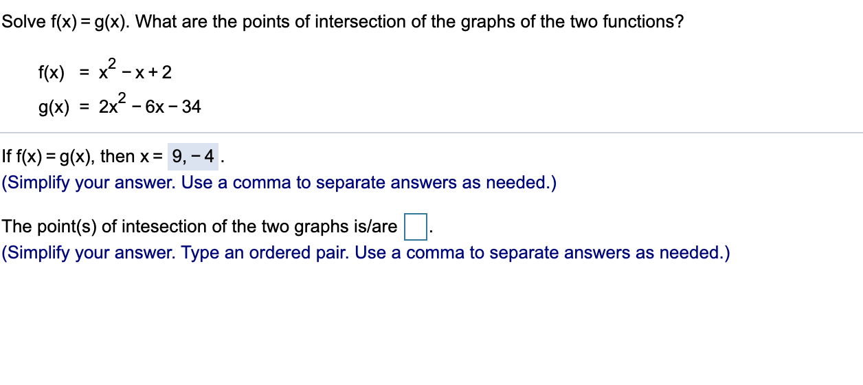 Solved Solve f(x) = g(x). What are the points of | Chegg.com
