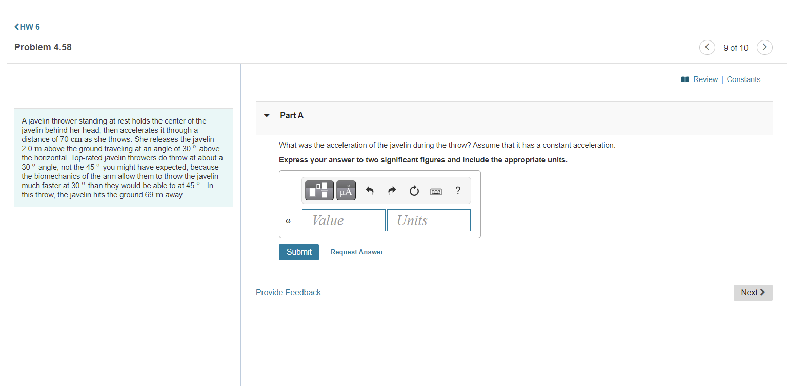 Solved A javelin thrower standing at rest holds the center | Chegg.com