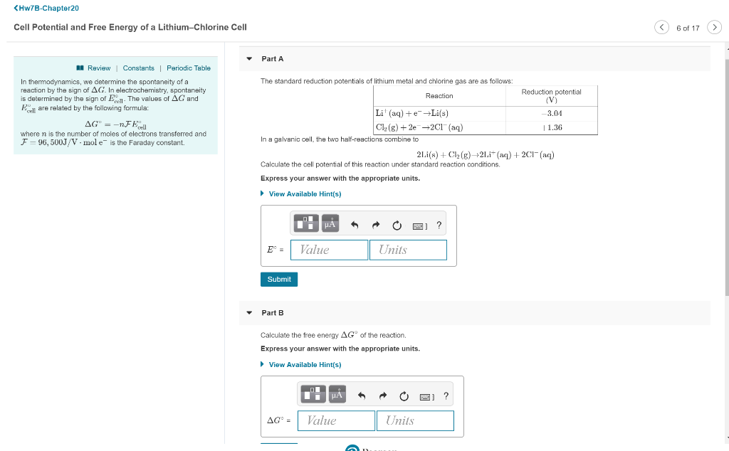 Solved Hw7B-Chapter20 Cell Potential and Free Energy of a | Chegg.com