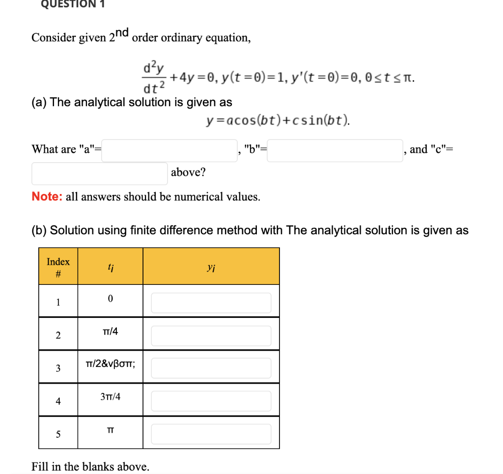 Solved Question 1 Consider Given 2nd Order Ordinary