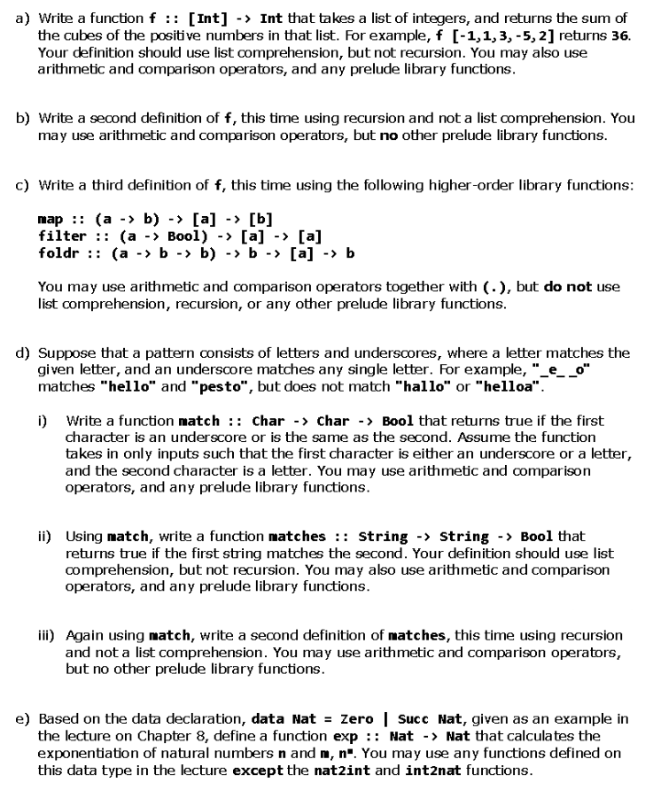 Solved A Write A Function F Int Int That Takes A 