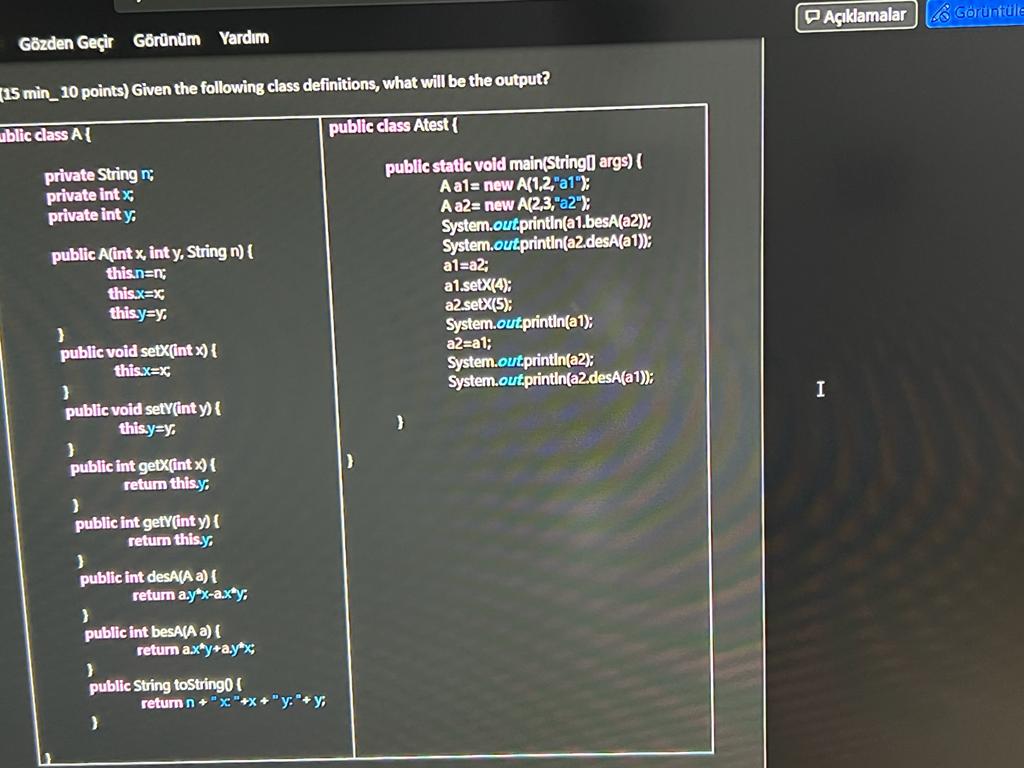 Solved 15 min__ 10 points) Given the following class | Chegg.com