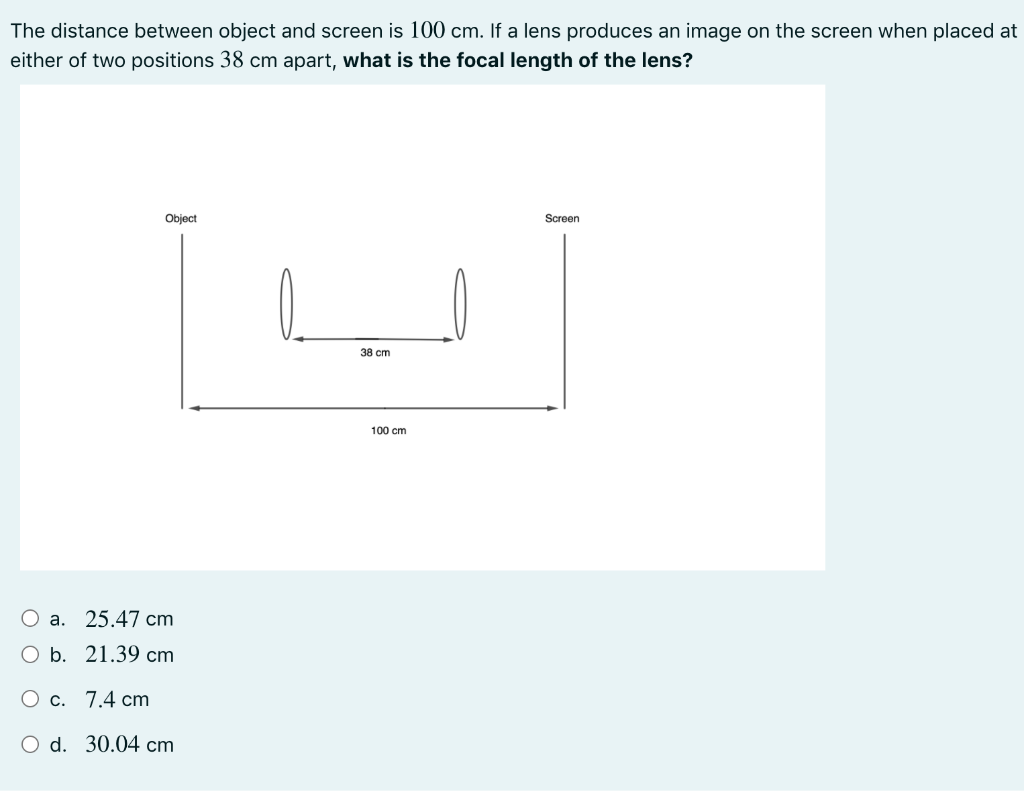 Solved The distance between object and screen is 100 cm. If | Chegg.com