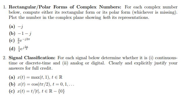 Solved 1. Rectangular/Polar Forms of Complex Numbers: For | Chegg.com