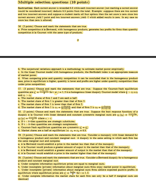 Solved Multiple selection questions (10 points) Instruction: | Chegg.com