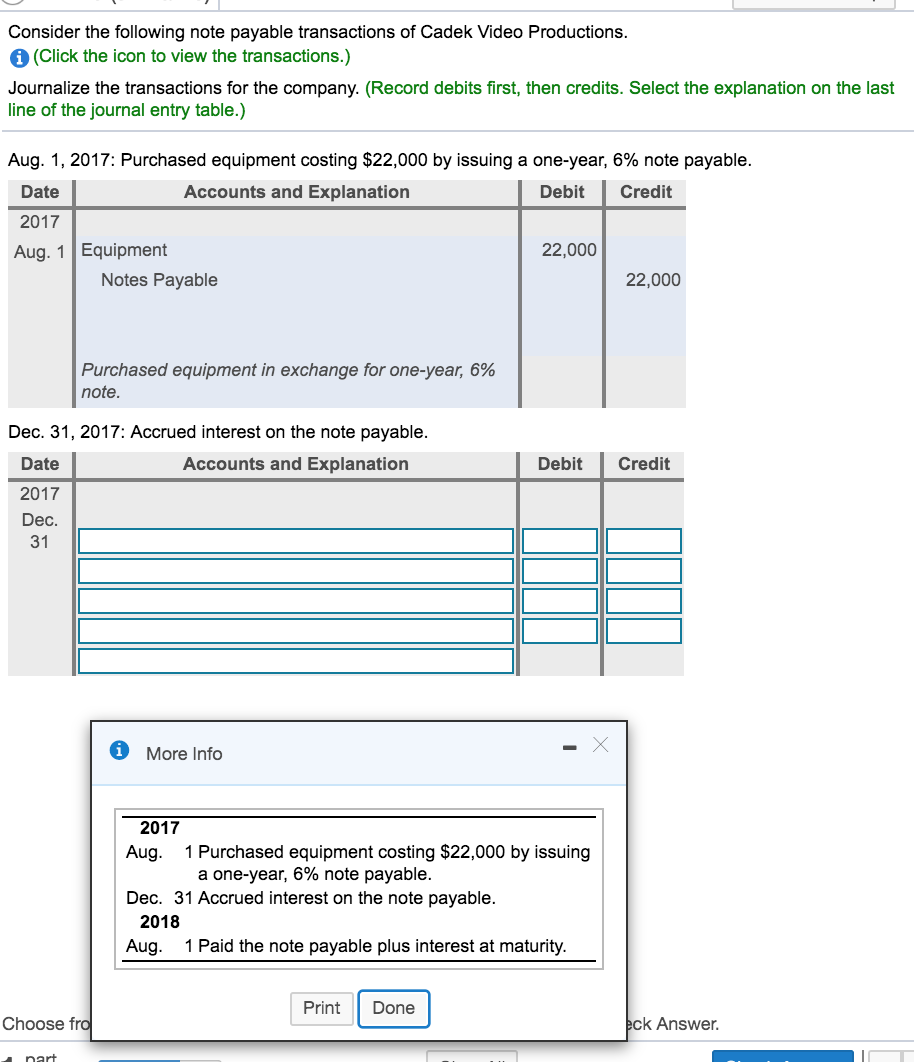 Solved Consider the following note payable transactions of | Chegg.com