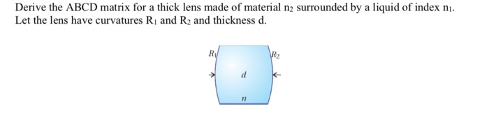 Solved Derive the ABCD matrix for a thick lens made of | Chegg.com