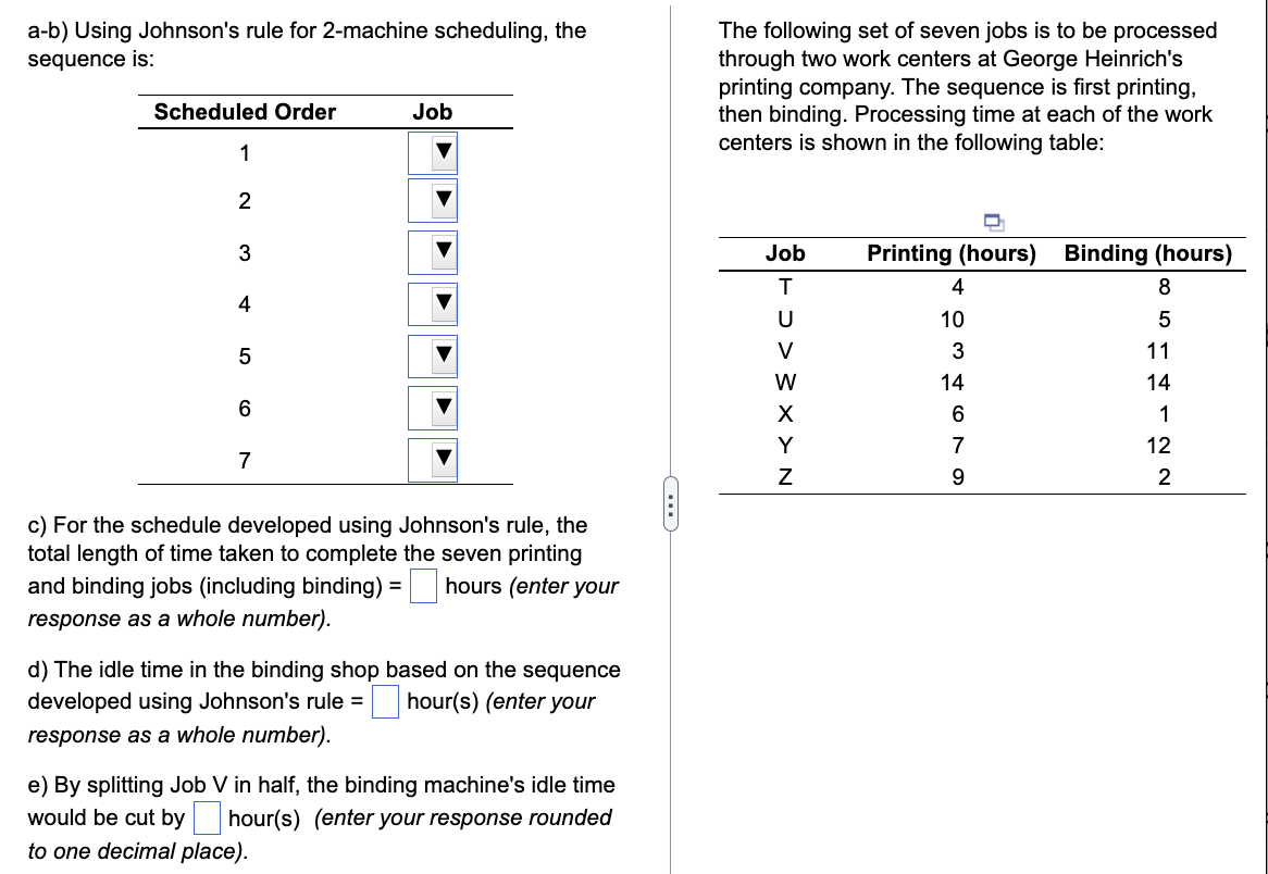 Solved a-b) Using Johnson's rule for 2-machine | Chegg.com