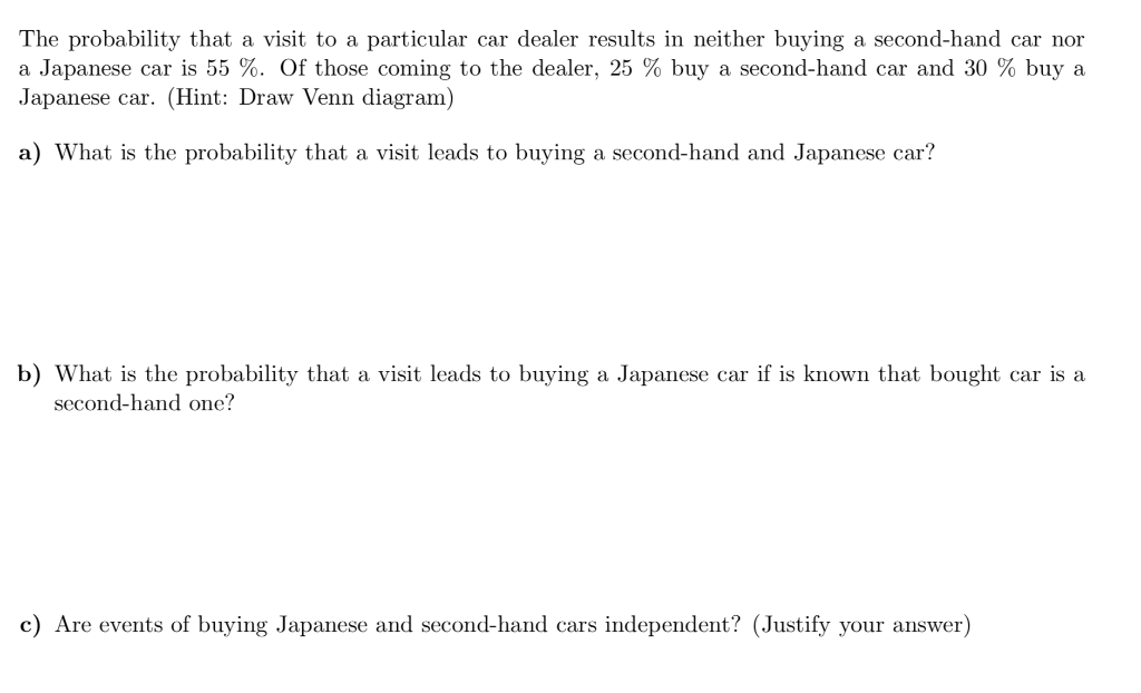 Solved The probability that a visit to a particular car | Chegg.com