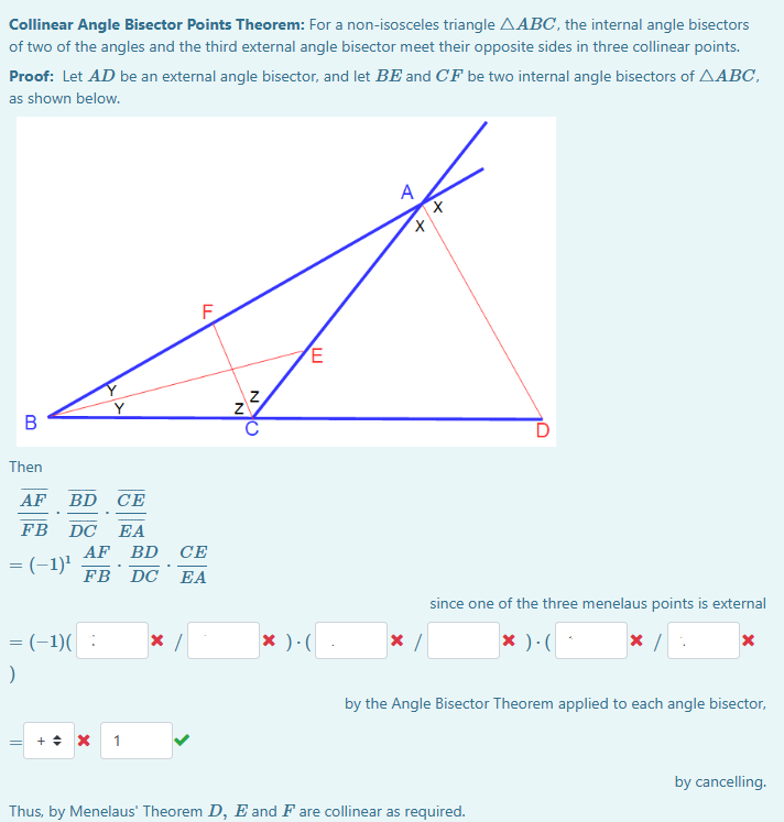 Solved Collinear Angle Bisector Points Theorem: For a | Chegg.com