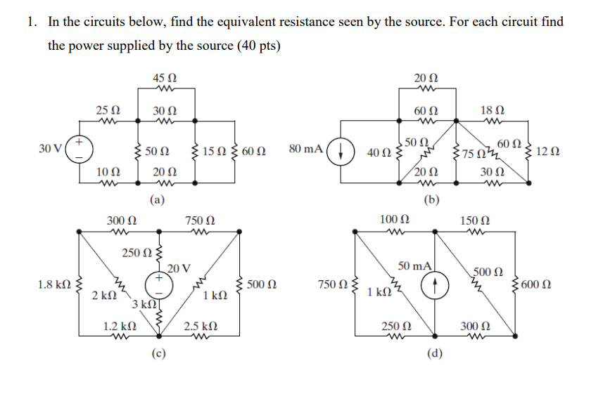 Solved 1. In the circuits below, find the equivalent | Chegg.com