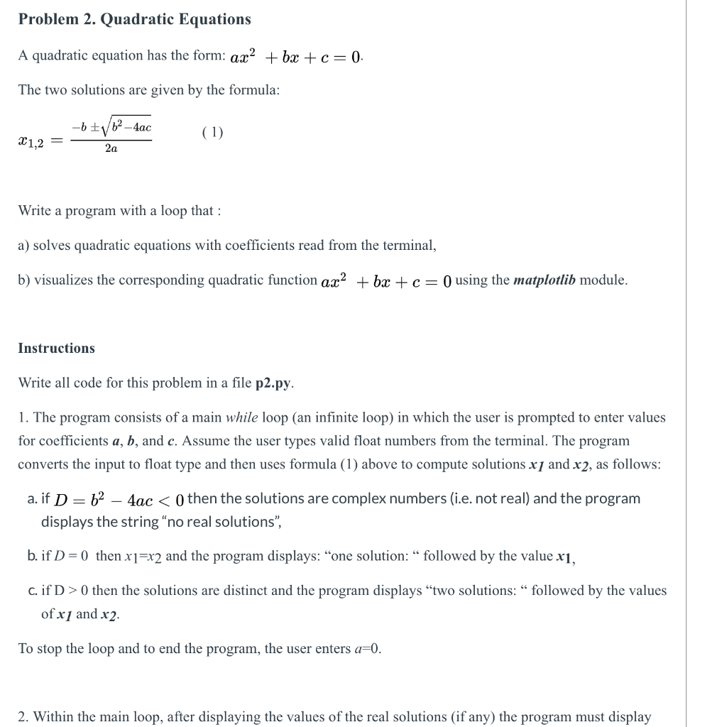 Problem 2. Quadratic Equations A quadratic equation | Chegg.com