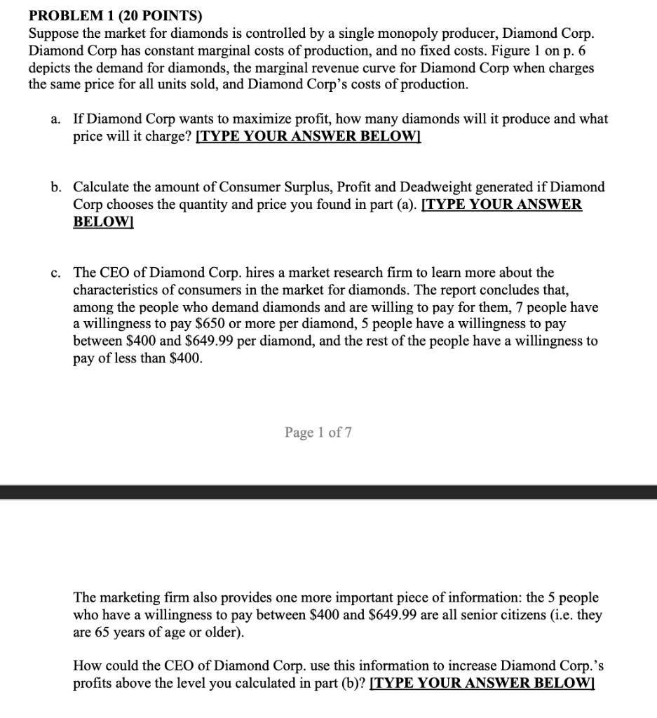 PROBLEM 1 (20 POINTS) Suppose the market for diamonds | Chegg.com