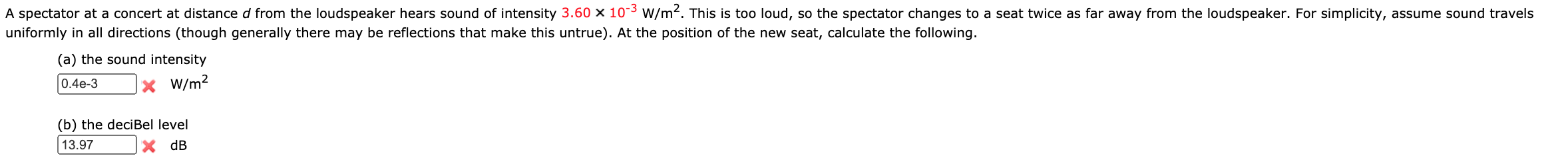 Solved A spectator at a concert at distance d from the | Chegg.com