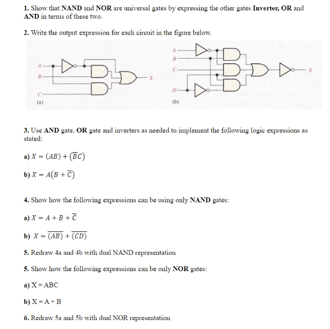 Solved 1. Show that NAND and NOR are universal gates by | Chegg.com
