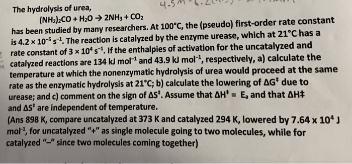 The hydrolysis of urea, (NH2)2CO + H2O → 2NH3 + CO2 | Chegg.com