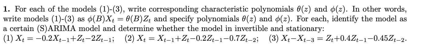Solved = 1. For each of the models (1)-(3), write | Chegg.com