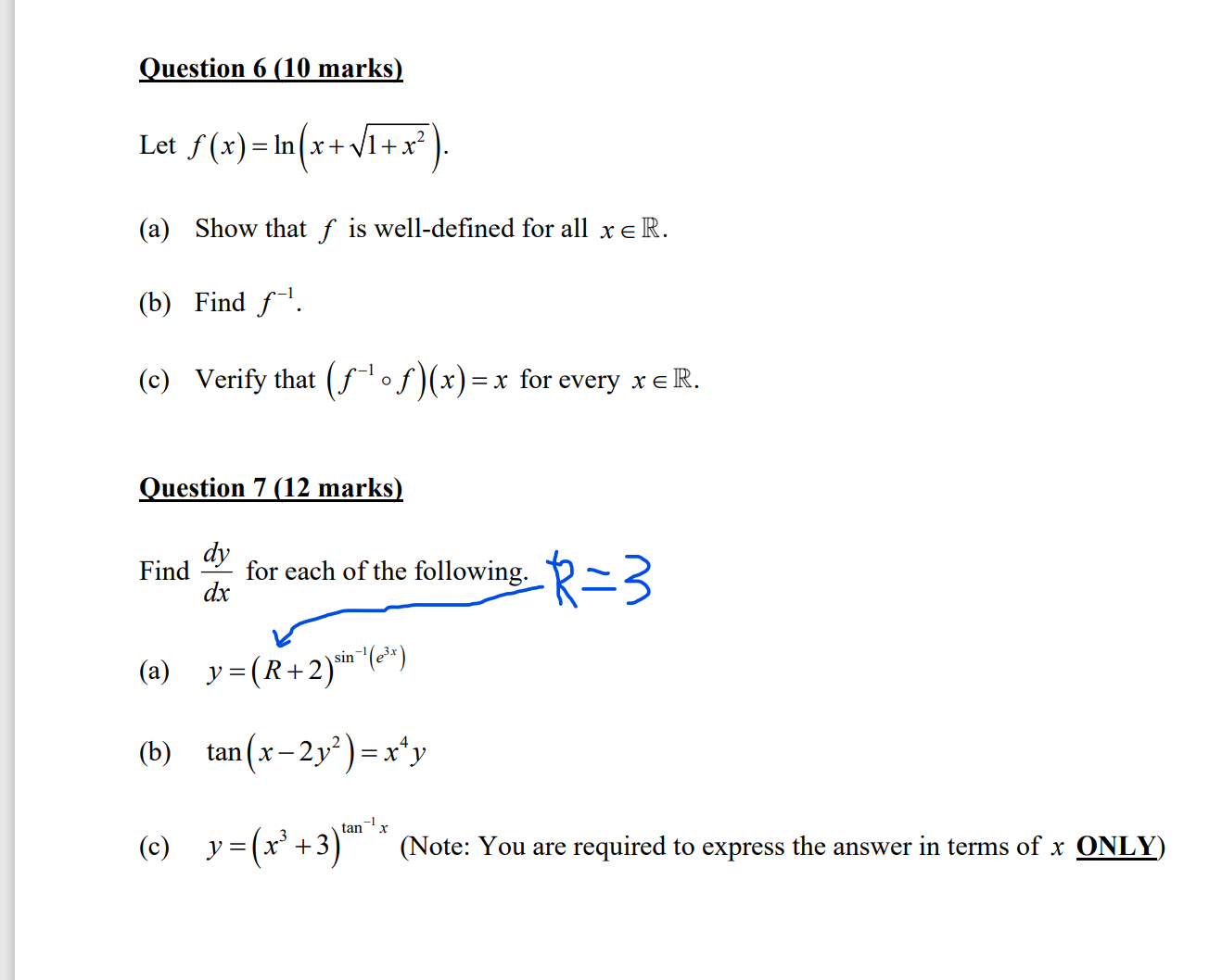 Solved Question 6 (10 ﻿marks)Let f(x)=ln(x+1+x22).(a) ﻿Show | Chegg.com