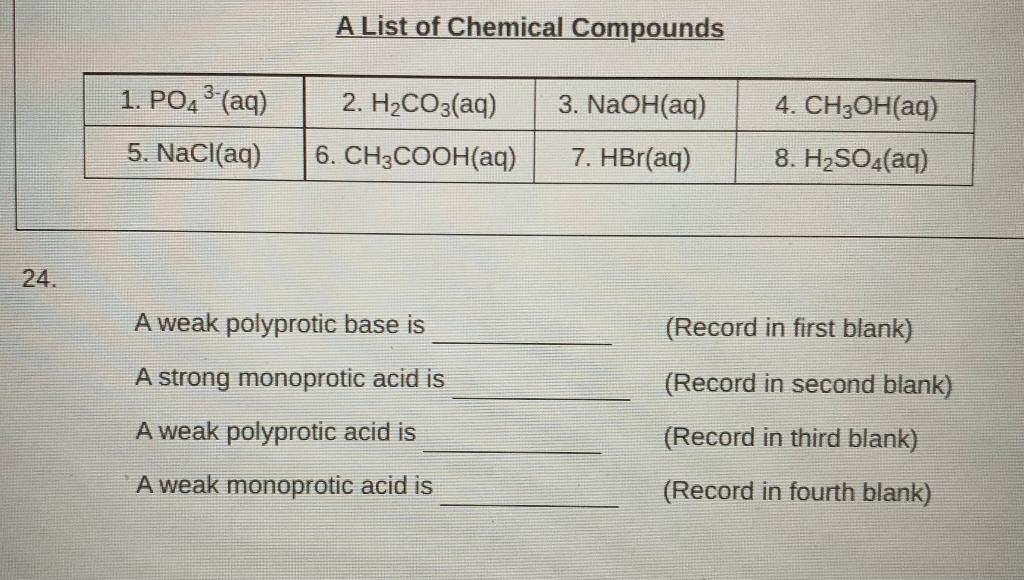 Solved A List of Chemical Compounds A weak polyprotic base | Chegg.com