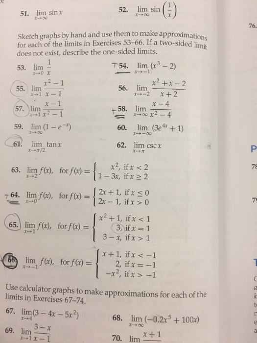 Solved 52. lim sin 51. lim sin χ 76. Sketch graphs by hand | Chegg.com