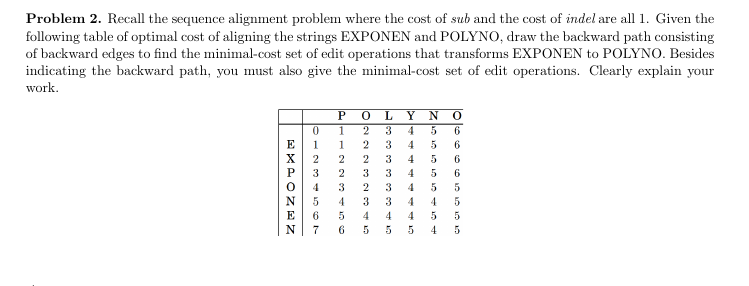 Problem 2. Recall the sequence alignment problem | Chegg.com