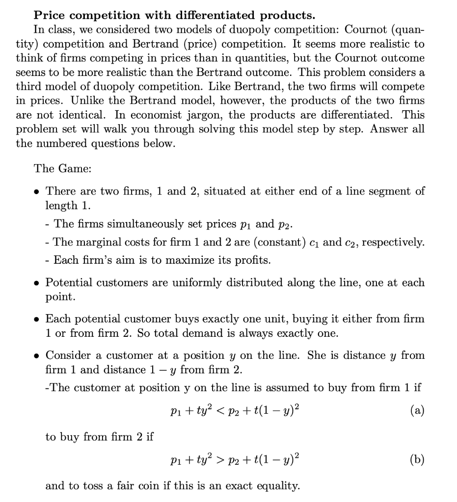 Solved Price competition with differentiated products. In | Chegg.com