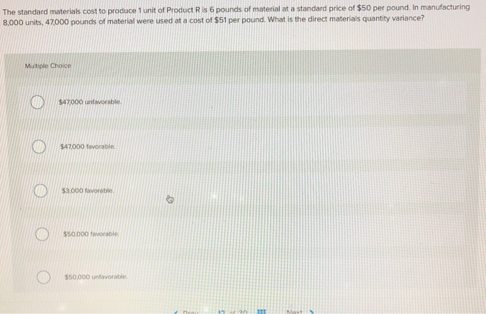 Solved The standard materials cost to produce 1 unit of | Chegg.com