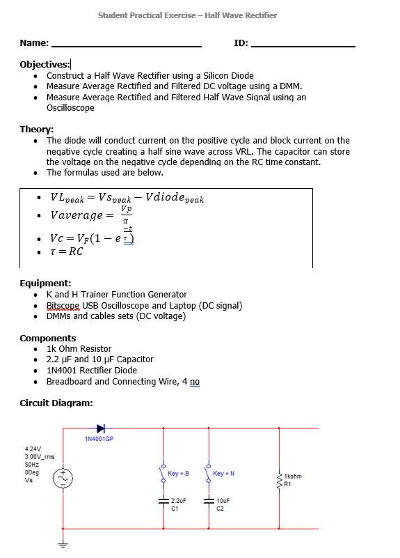 Student Practical Exercise - Half Wave Rectifier | Chegg.com