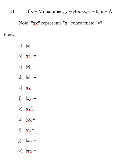 Solved II. If x= Mohammed, y=Books, z=0, u=A Note: "XY" | Chegg.com