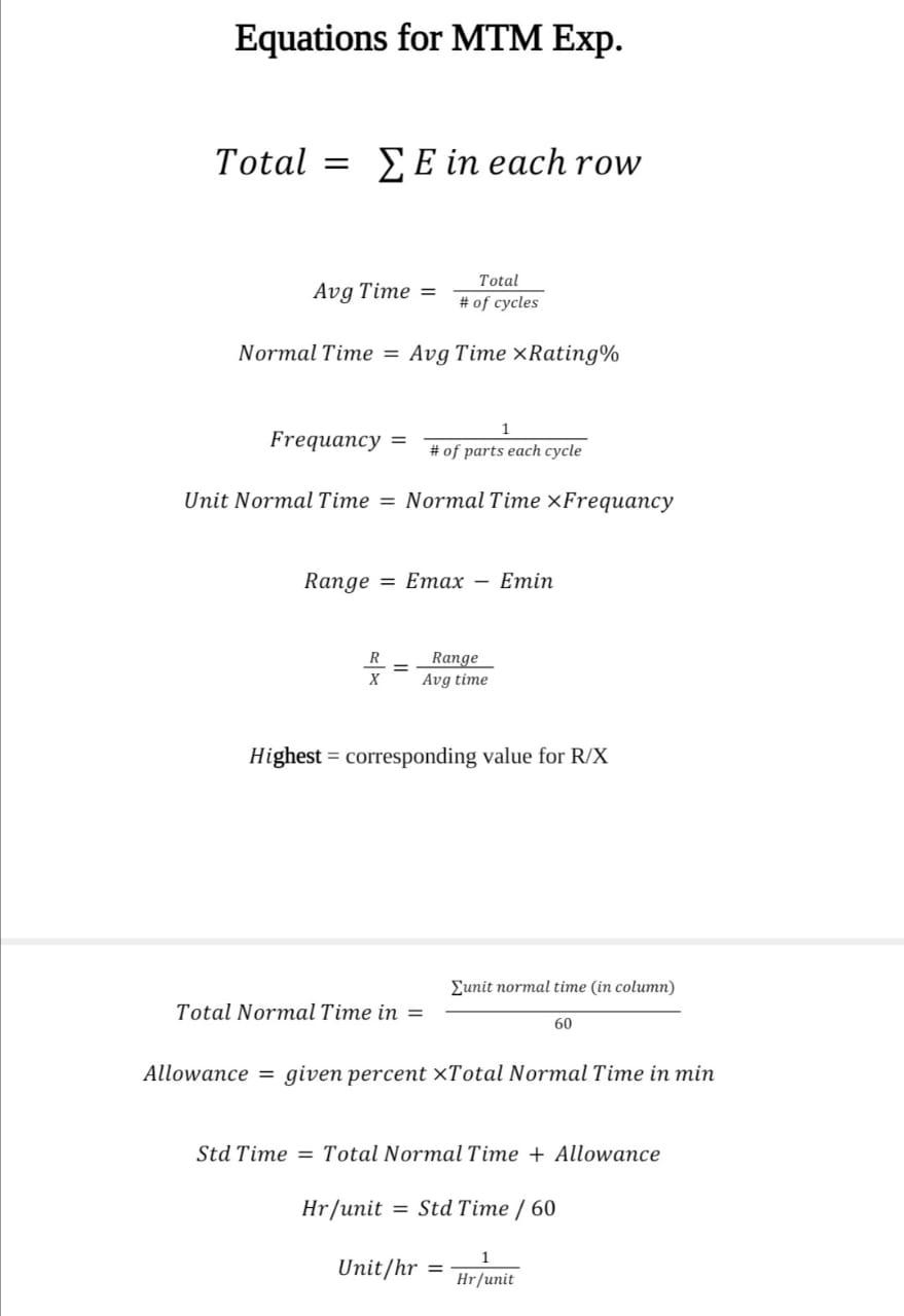 Solved Experiment 6: motion and time method (MTM) J.U.S.T | Chegg.com