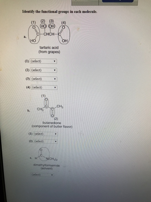 Solved Identify the functional groups in each molecule. CHCH | Chegg.com