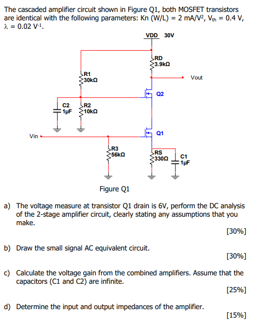 Solved The cascaded amplifier circuit shown in Figure Q1, | Chegg.com