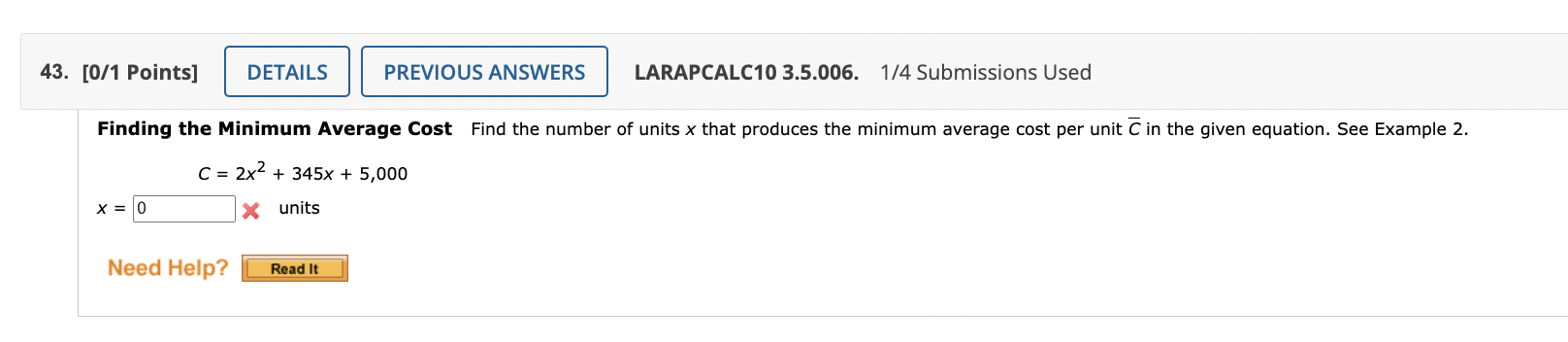 Solved Finding the Minimum Average Cost Find the number of | Chegg.com