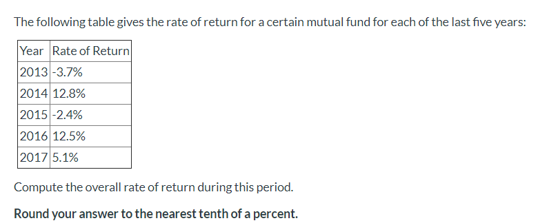 Solved The following table gives the rate of return for a | Chegg.com