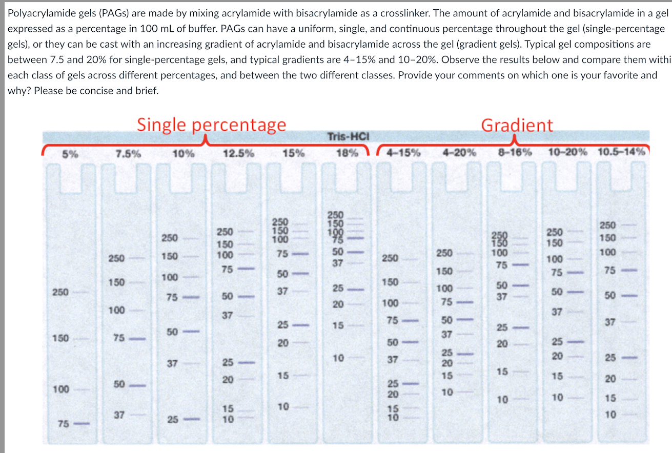 Solved Polyacrylamide gels (PAGs) are made by mixing | Chegg.com
