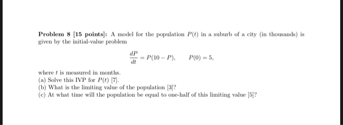 Solved Problem 8 [15 points: A model for the population P(t) | Chegg.com