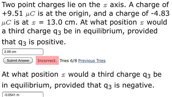 Solved Two point charges lie on the x axis. A charge of | Chegg.com
