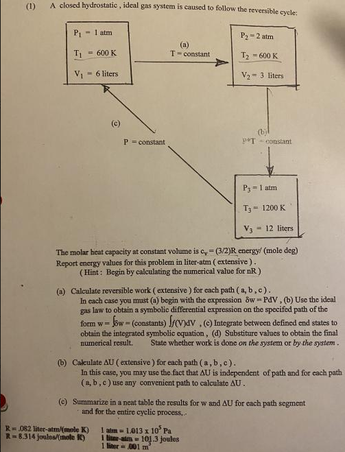 Solved A closed hydrostatic, ideal gas system is caused to | Chegg.com